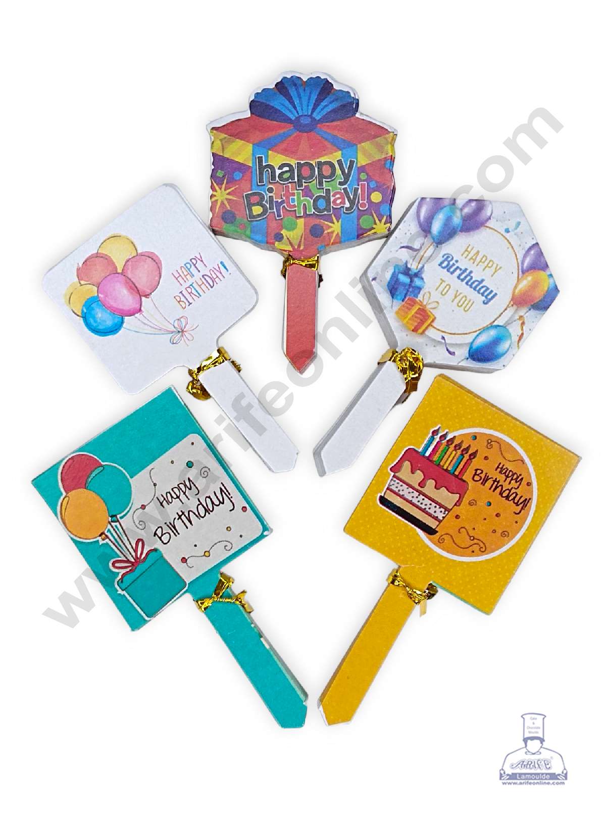 CAKE DECOR™ 100 pcs Happy Birthday Tag Mix HDB Theme Paper Topper For ...