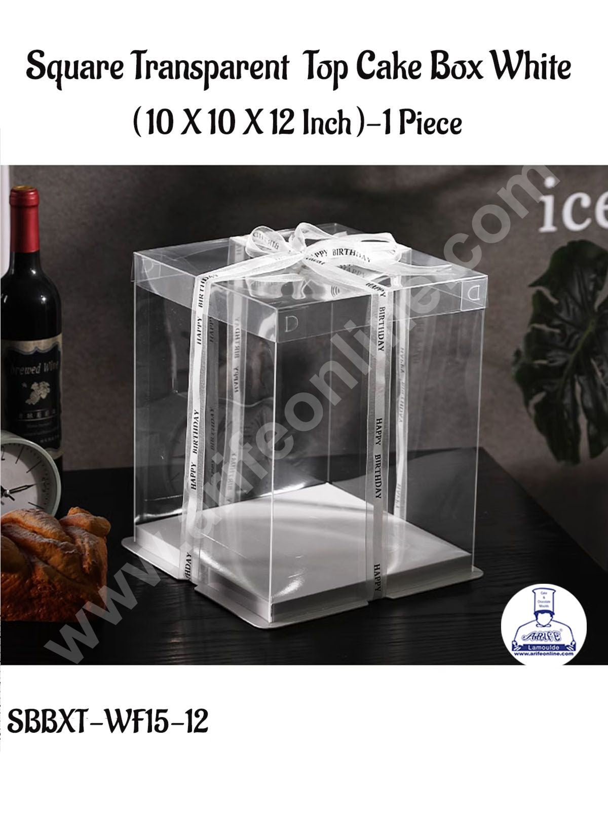 CAKE DECOR™ 1 Piece Transparent Lid Square Cake Box With White Base ...