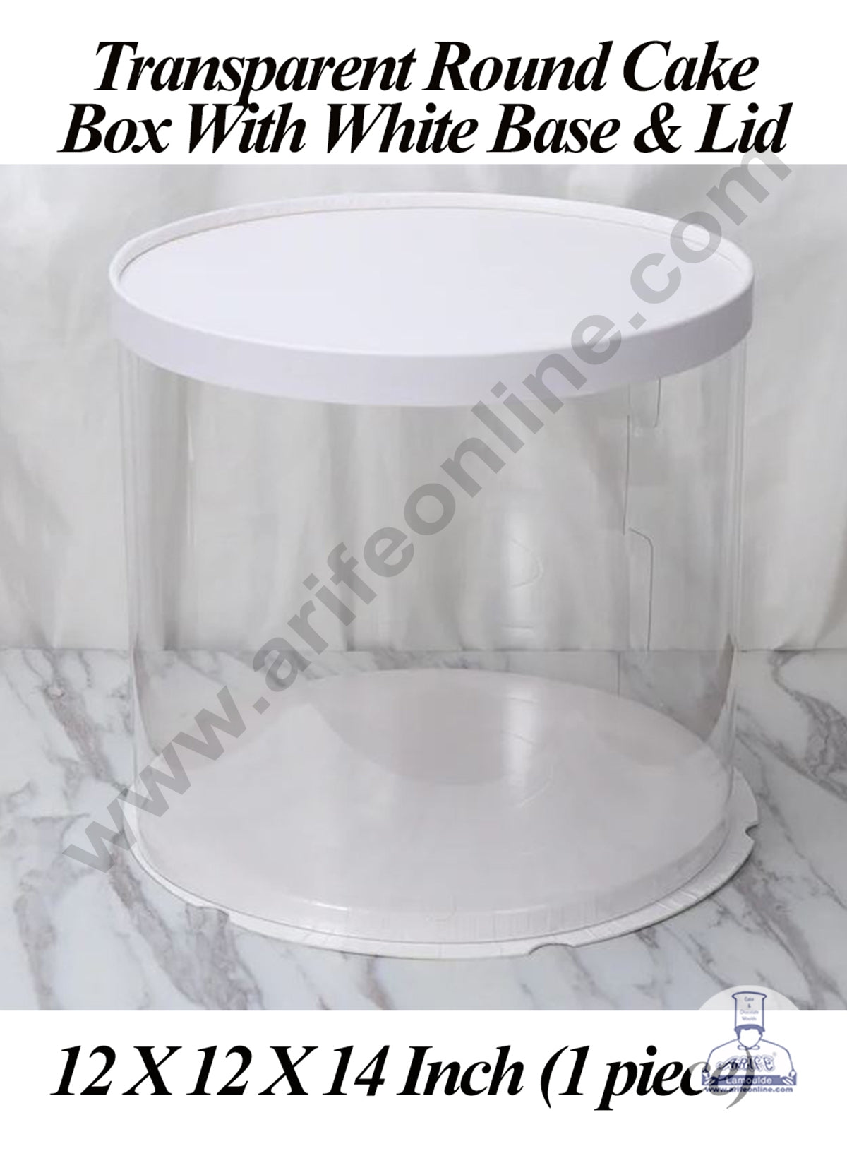 CAKE DECOR™ 1 Piece Transparent Round Cake Box With White Base & Lid ...