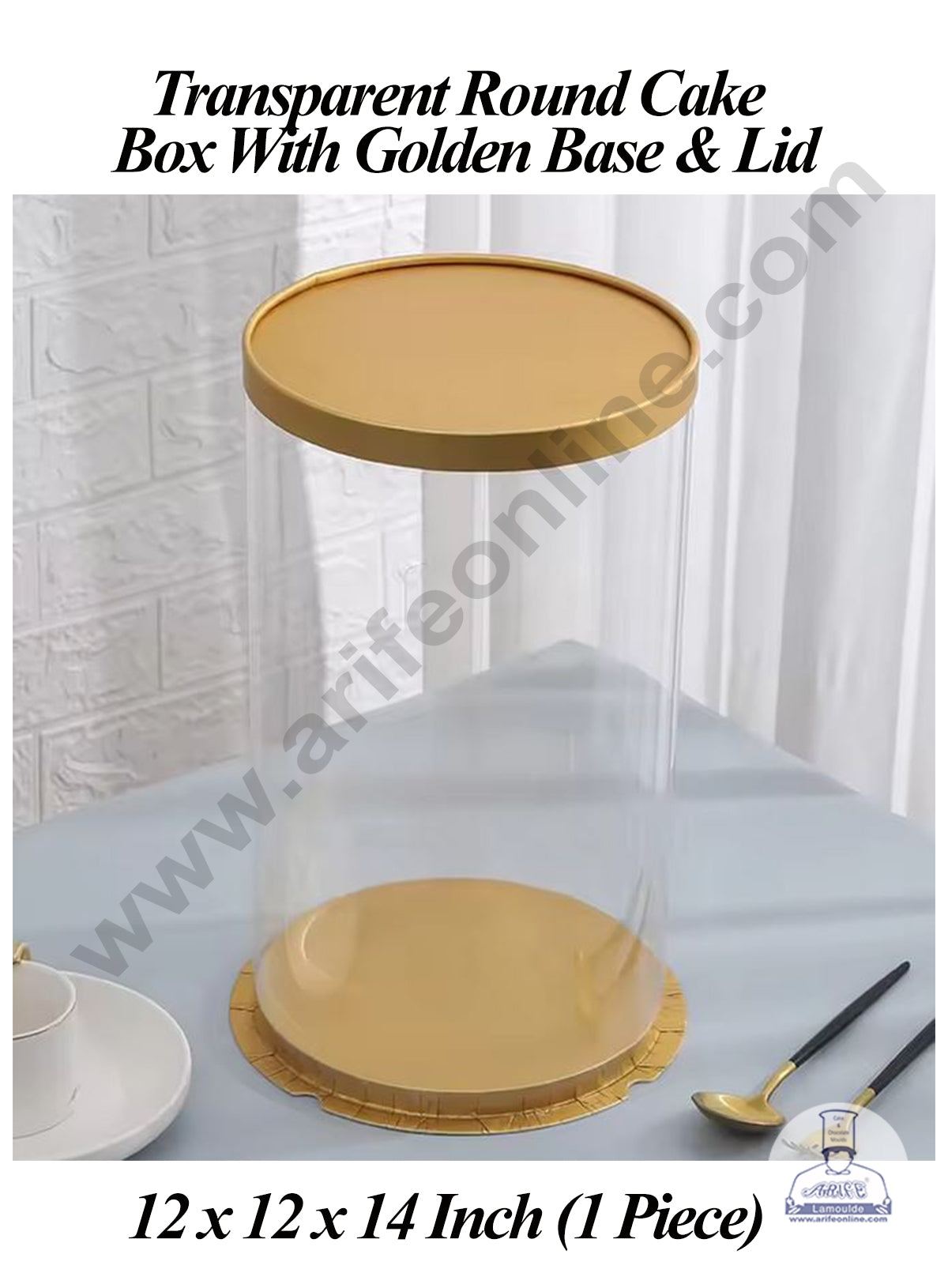 CAKE DECOR™ 1 Piece Transparent Round Cake Box With Golden Base & Lid ...
