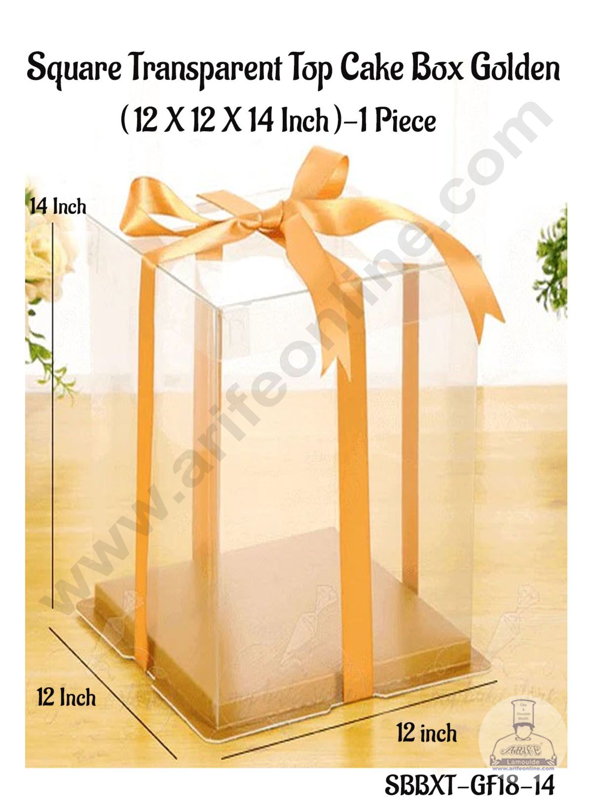 CAKE DECOR™ 1 Piece Transparent Lid Square Cake Box With Golden Base ...