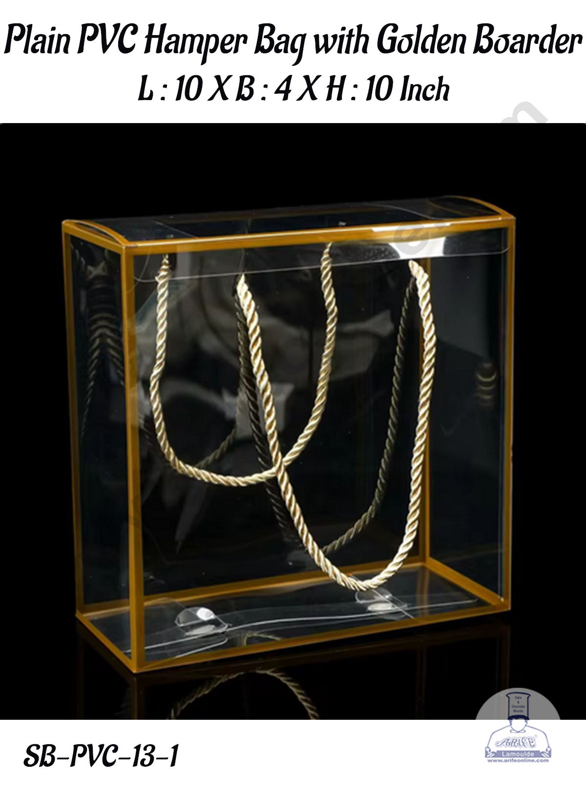 CAKE DECOR™ Plain PVC Hamper Bag with Golden Boarder - 10 X 4 X 10 Inc ...