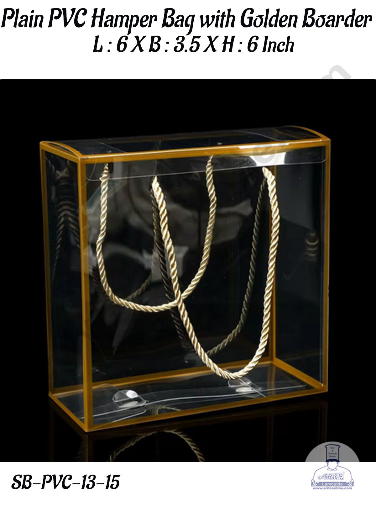 CAKE DECOR™ Plain PVC Hamper Bag with Golden Boarder - 6 X 3.5 X 6 Inc ...