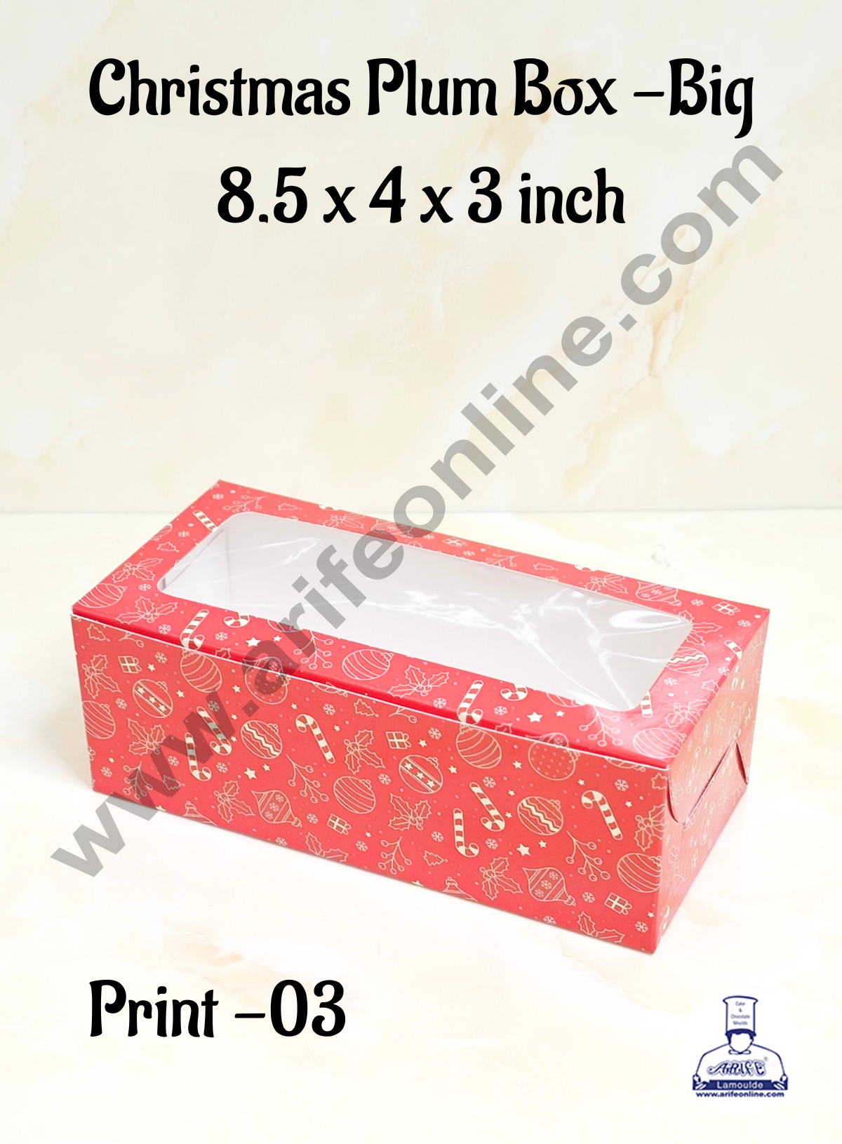 CAKE DECOR™ Red Christmas Theme Plum Cake Box Clear Window, Plum Carri ...