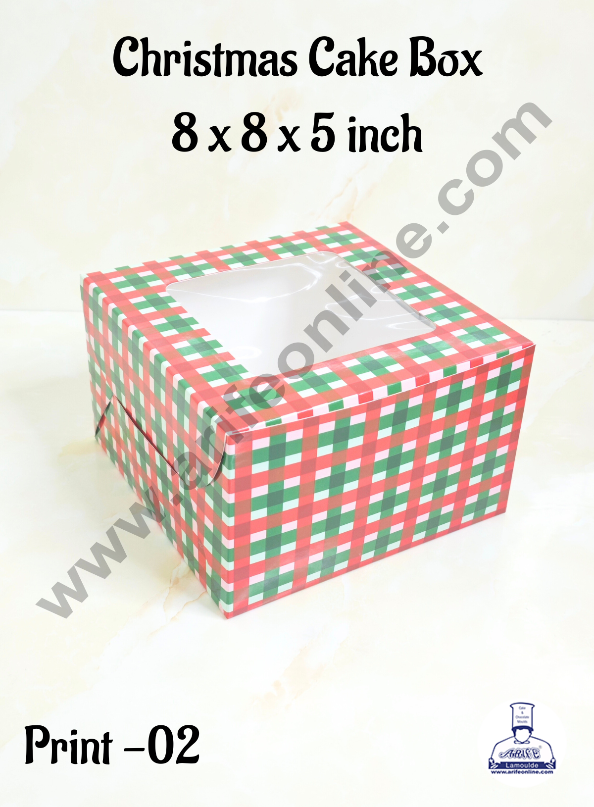 CAKE DECOR™ Red & Green Checks Christmas design 1/2 kg Cake Box (8 x 8 ...