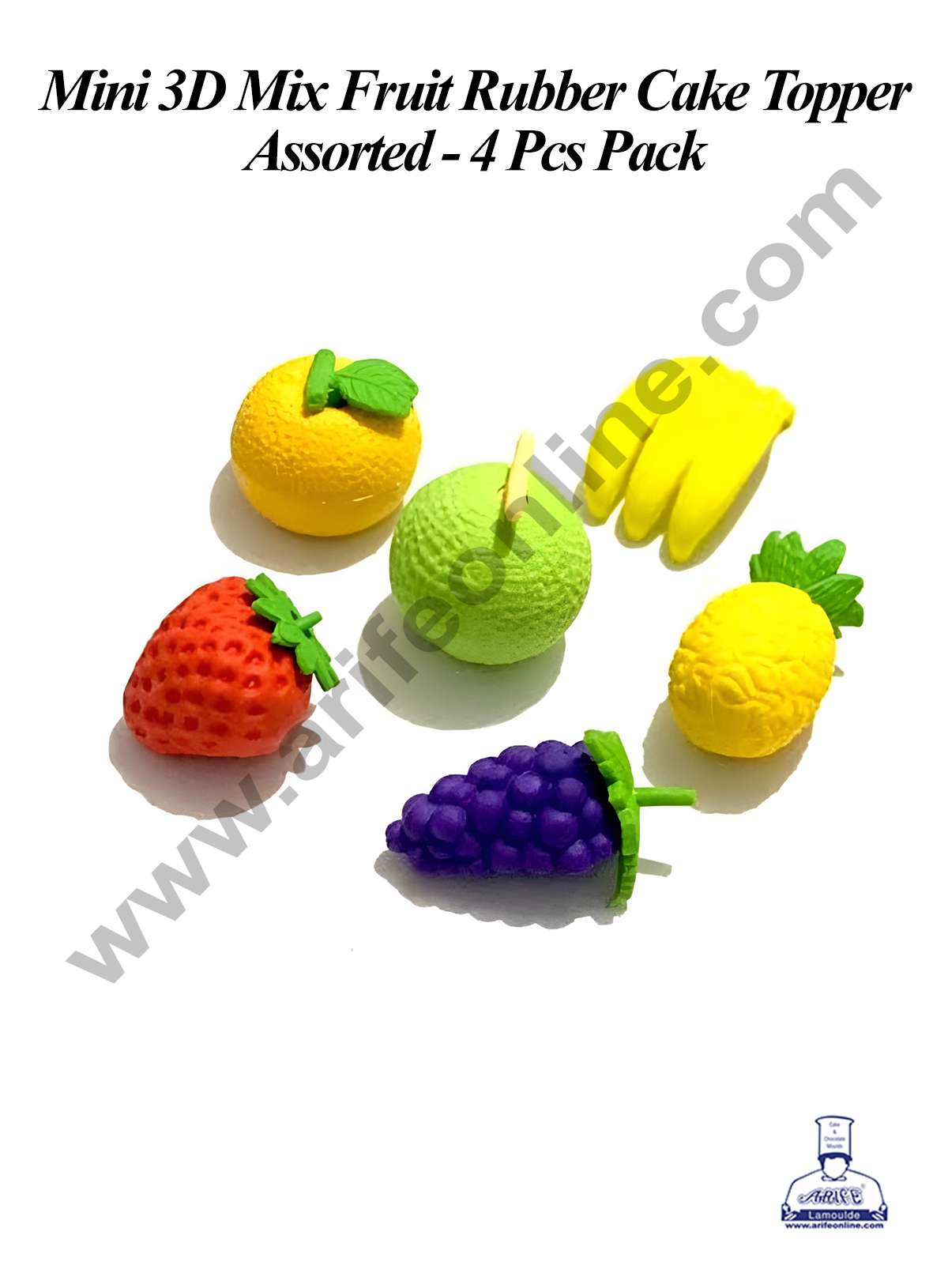 CAKE DECOR™ 4 Pcs Set Mini 3D Mix Fruit Rubber Cake Topper - Assorted ...
