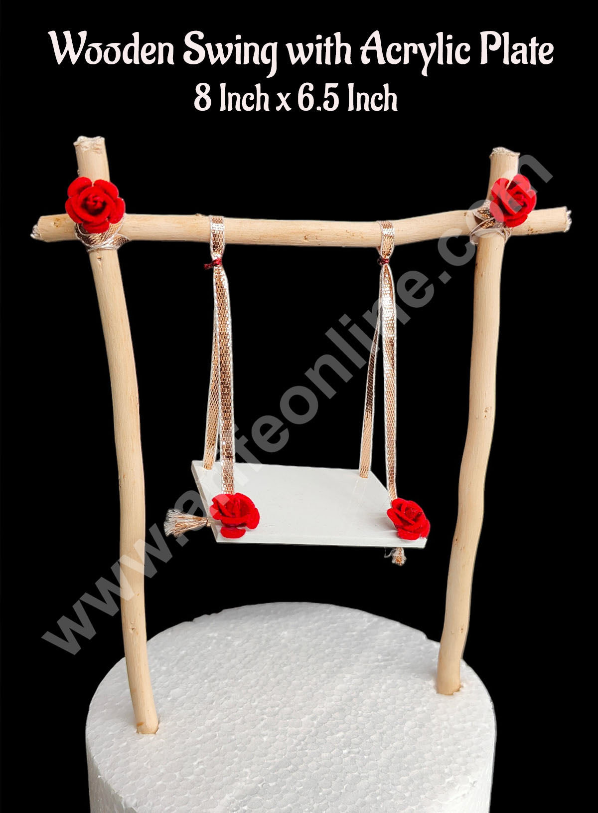 CAKE DECOR™ Wooden Swing With Acrylic Plate Topper- 8 Inch / Jhula Cak ...
