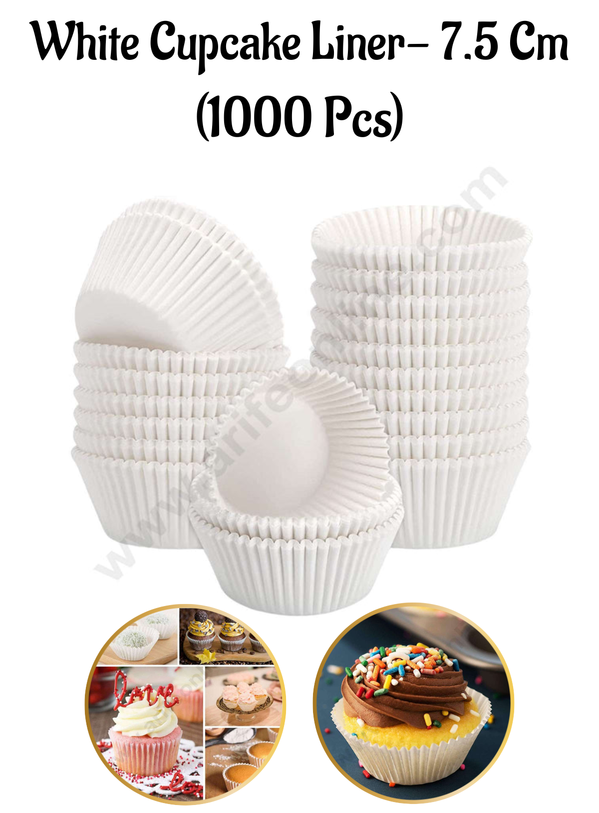 Cake Decor™ White Paper Cupcake Liner Cylinder Pack - 7.5cm (1000 Pcs ...