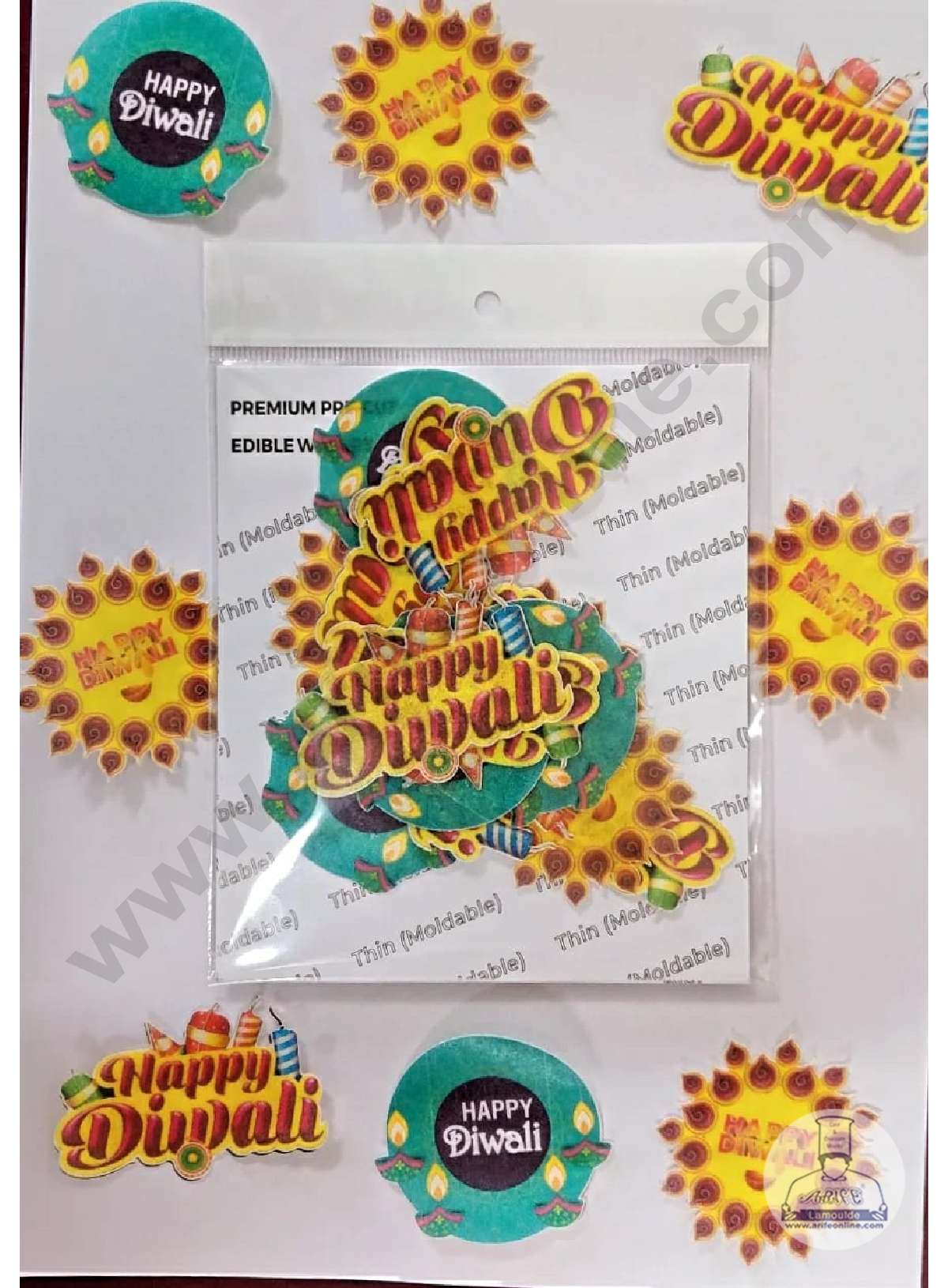 CAKE DECOR™ Edible Pre Cut Wafer Paper - Diwali Cake Topper - (Set of ...