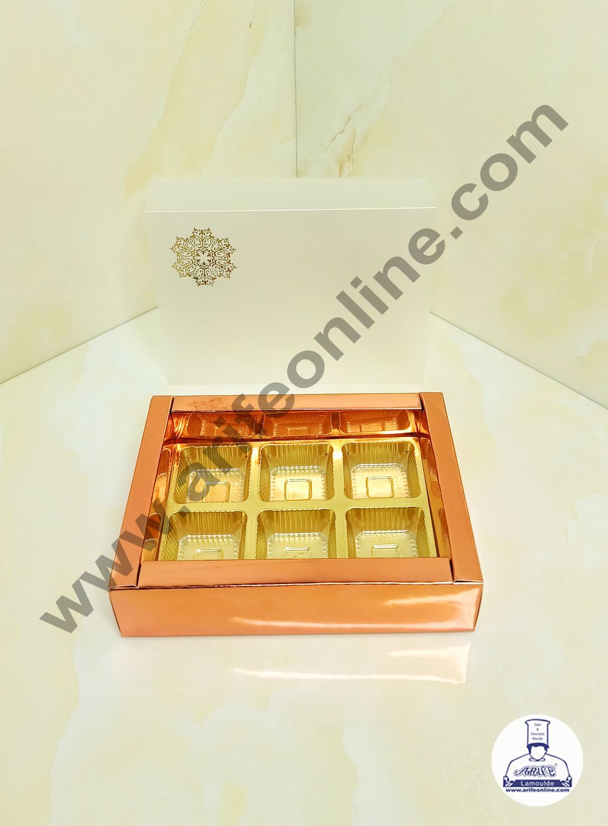 CAKE DECOR™ 6 Cavity Metallic Design Chocolate Box with Sliding Cover ...