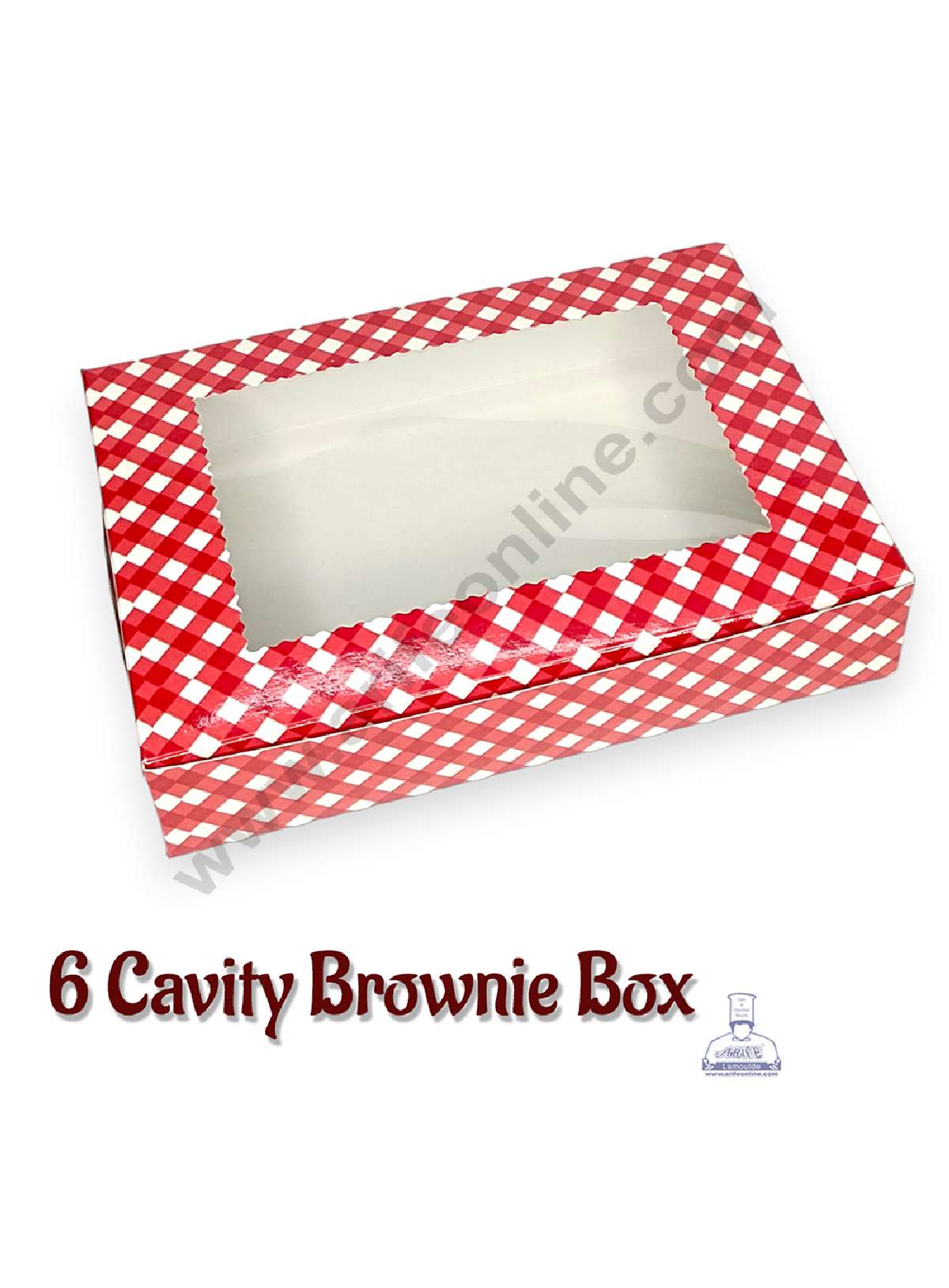 CAKE DECOR™ Red & White Checks Design 6 Cavity Brownie Box with Clear ...