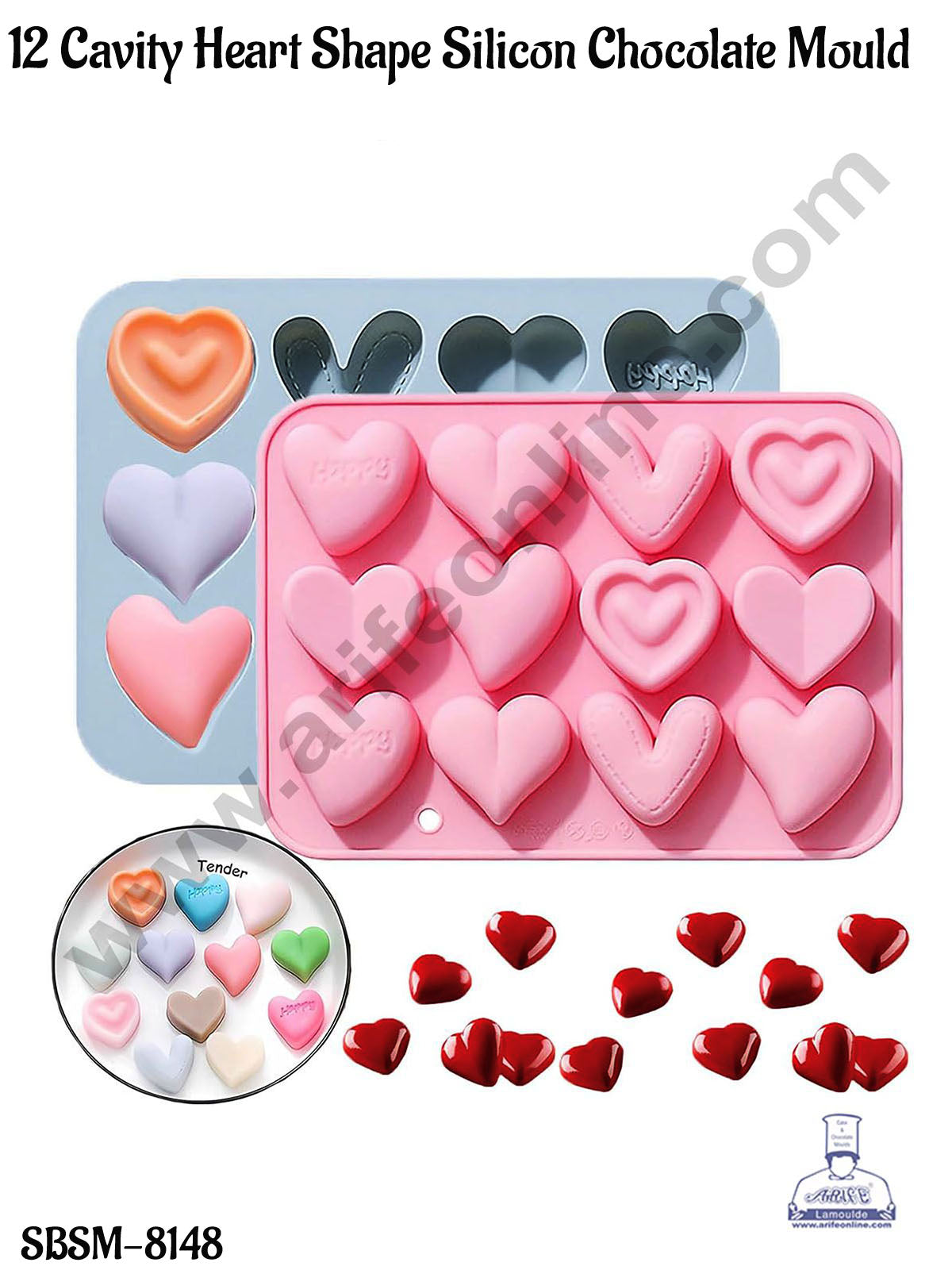 CAKE DECOR™ 12 Cavity Heart Shape Silicon Mould | Chocolate Muffin Mou ...