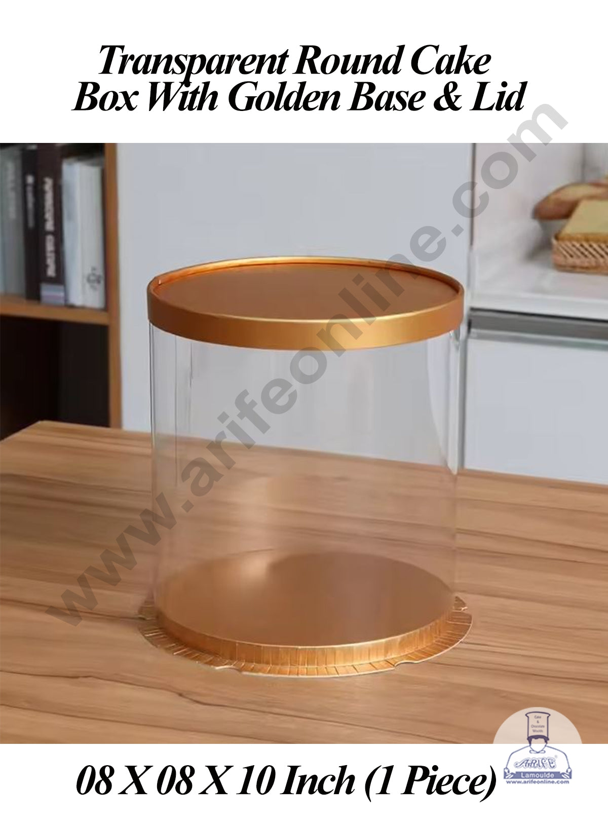 CAKE DECOR™ 1 Piece Transparent Round Cake Box With Golden Base & Lid ...