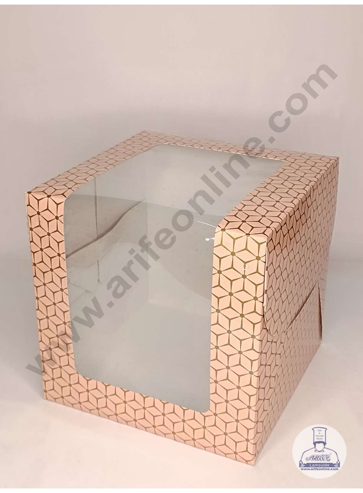CAKE DECOR™ 3D Cube Print Cake Boxes Peach Color Paper Boxes - 8x8x8 I ...