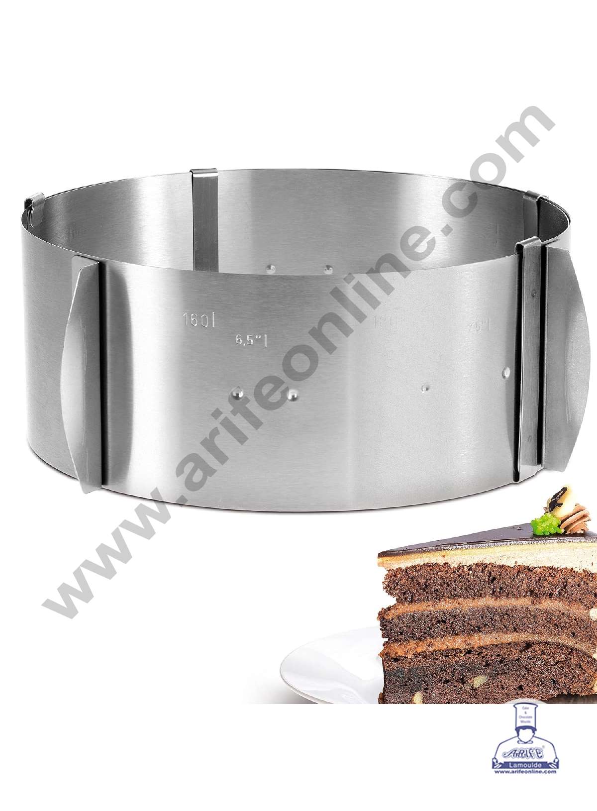 CAKE DECOR™ Adjustable Stainless Steel Round Mould with Measurements M ...