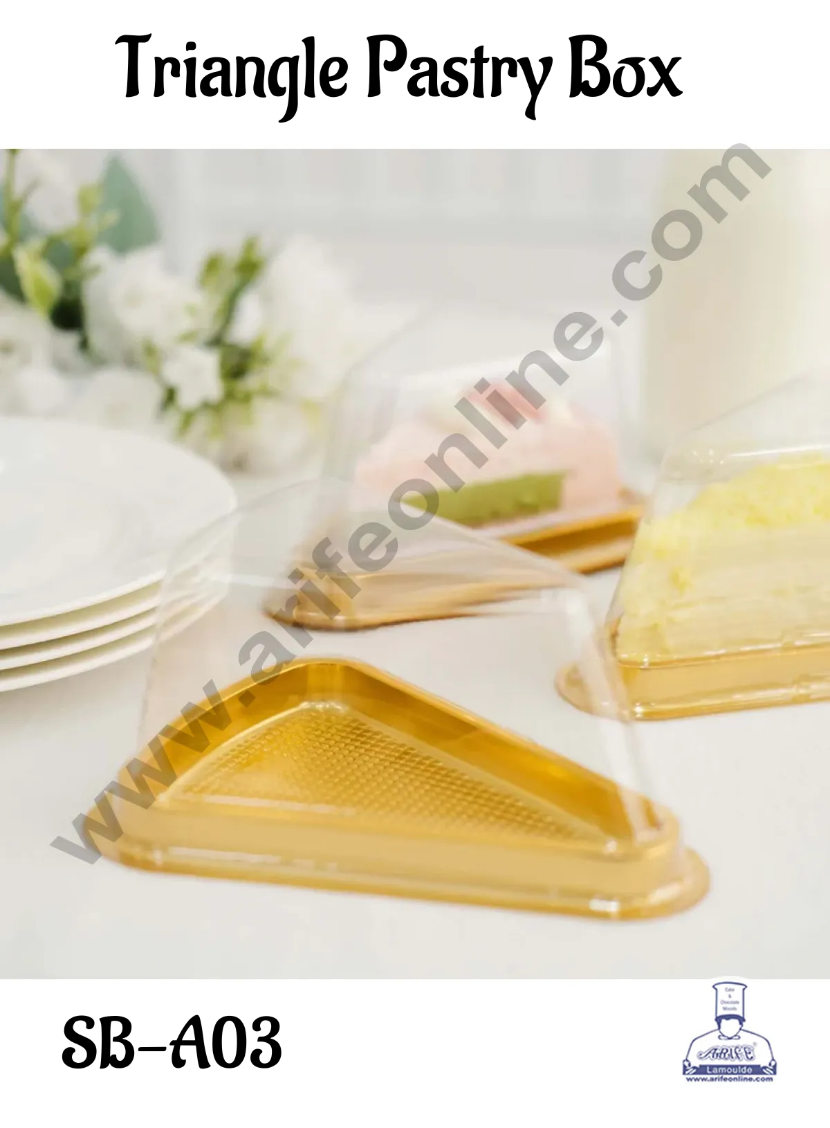 CAKE DECOR™ Gold Base PVC Triangle Pastry box with Clear Lid | Slice B ...