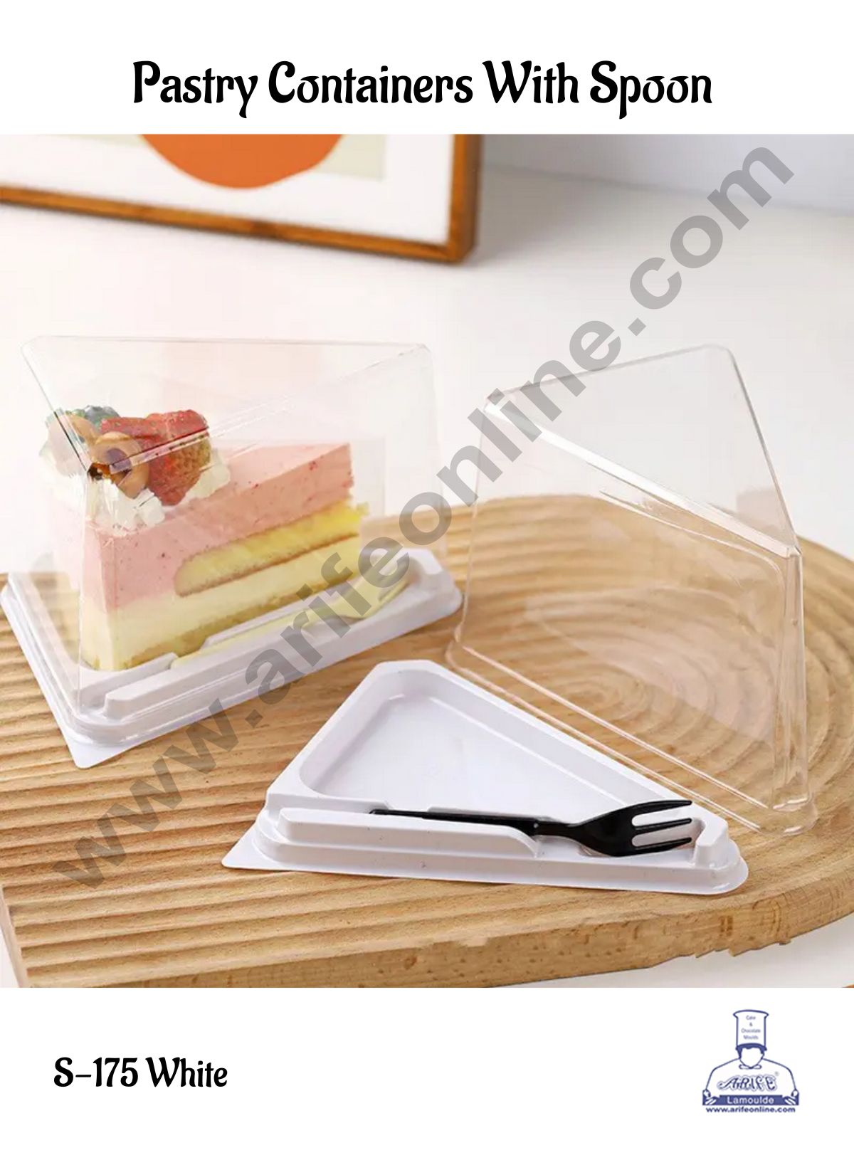 CAKE DECOR™ White Base PVC Triangle Pastry box with Spoon | Slice Box ...