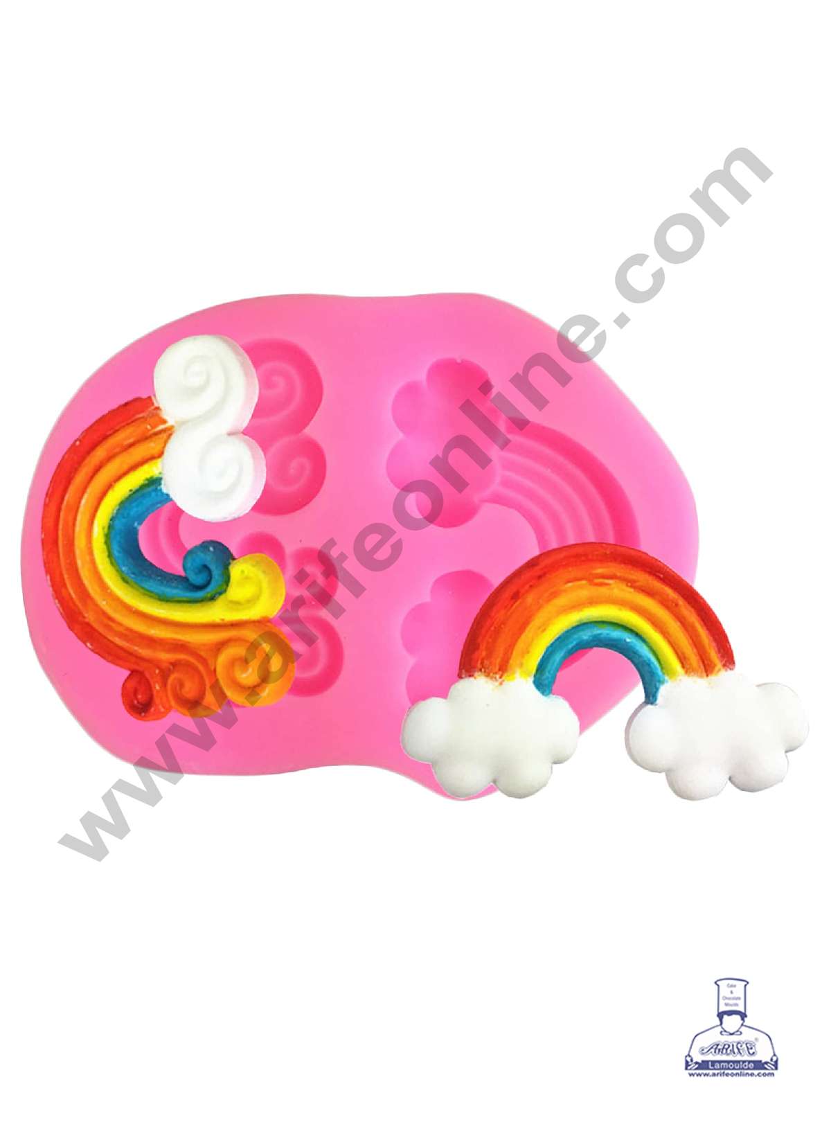 CAKE DECOR™ 2 Cavity 3D Rainbow with Cloud Fondant Clay Marzipan Cake ...