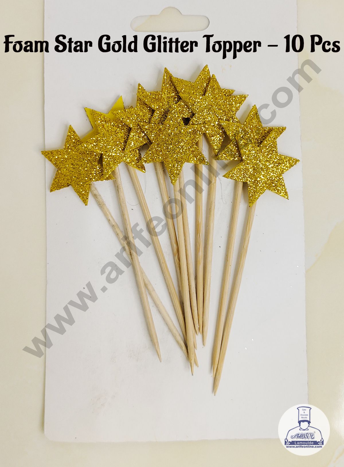 CAKE DECOR™ 10 Pcs Foam Star Gold Glitter Topper For Cake And Cupcake ...