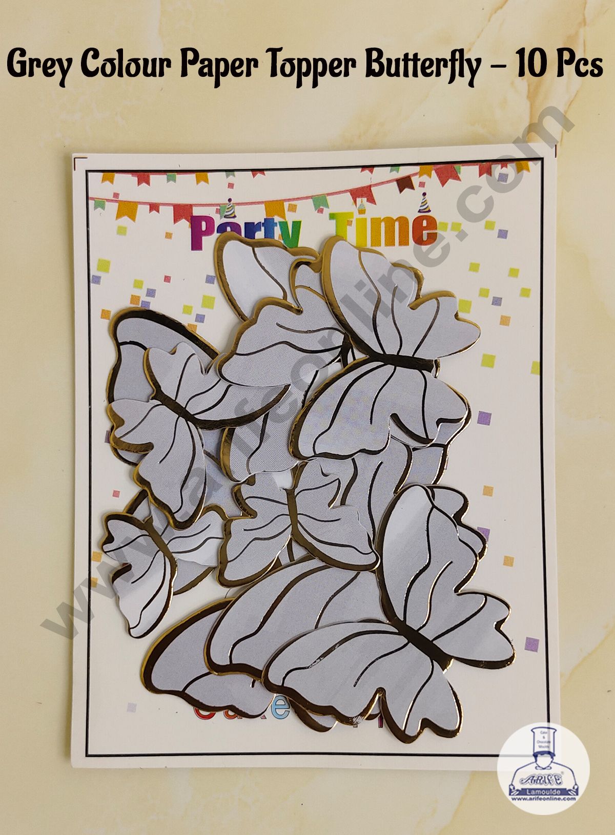 CAKE DECOR™ 10 Pcs Grey Colour Butterfly Paper Topper For Cake And Cup ...