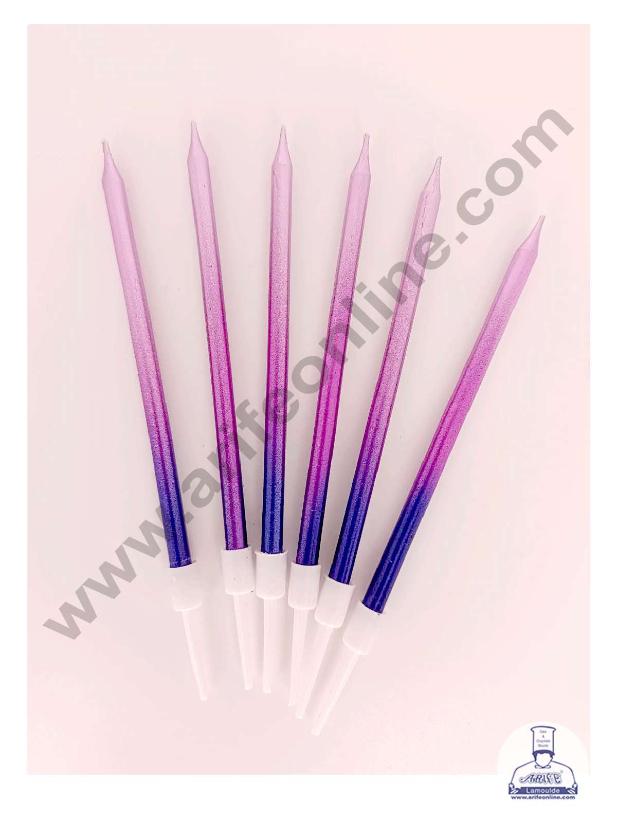 CAKE DECOR™ Tricolor Gradient/Ombre Metallic Candles with Stand for Pa ...