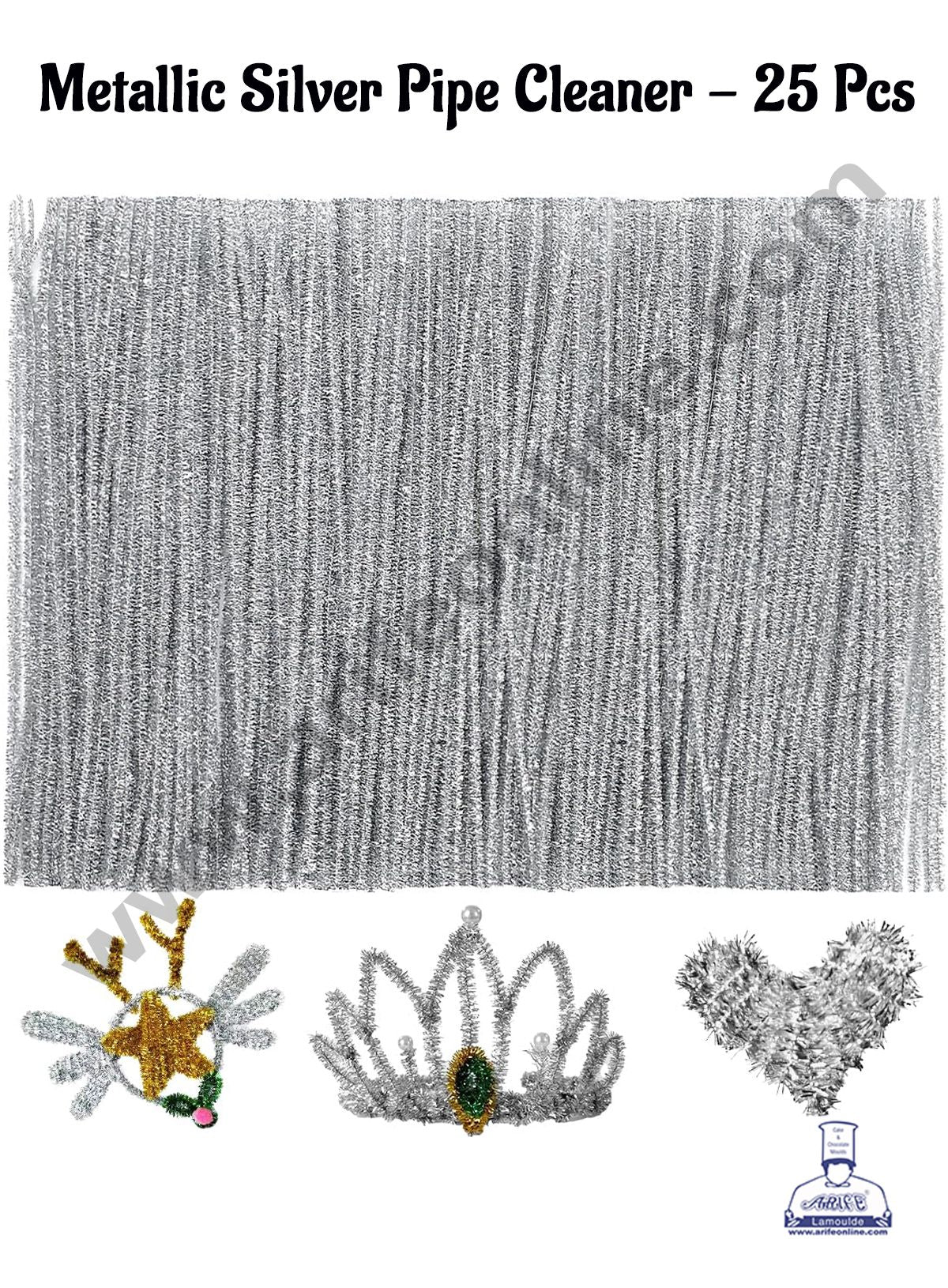 Cake Decor™ 25 Pcs Metallic Silver Pipe Cleaner Tie For Art And Craft ...