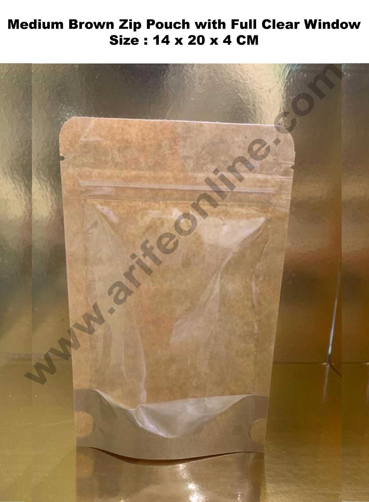 Cake Decor Brown Stand Up Zip Lock Pouch With Full Clear Window Chocol ...