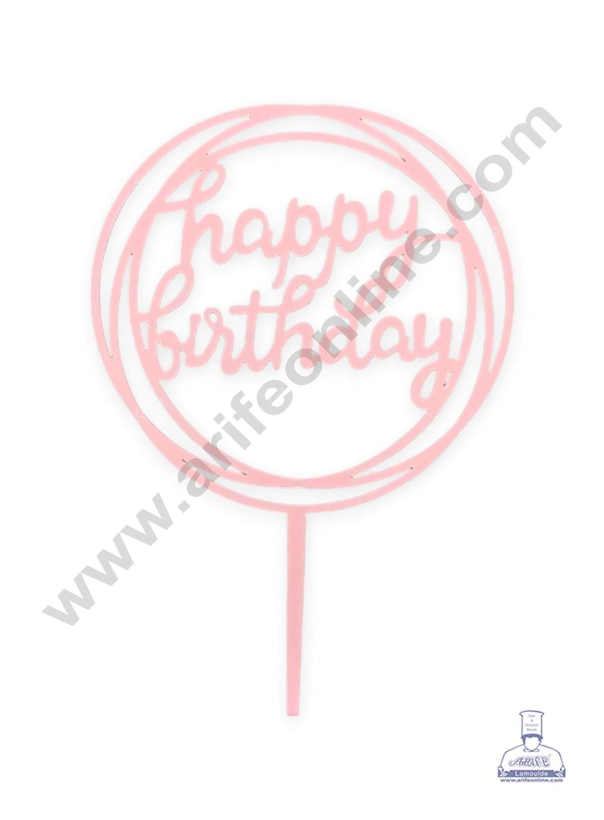 CAKE DECOR™ Pink Acrylic Happy Birthday in Round Rings Frame Cake Topp ...