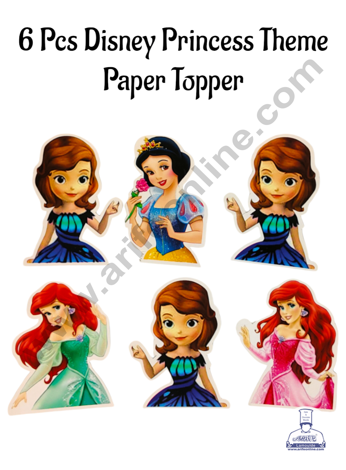 CAKE DECOR™ 6 pcs Disney Princess Theme Paper Topper For Cake And Cupc ...