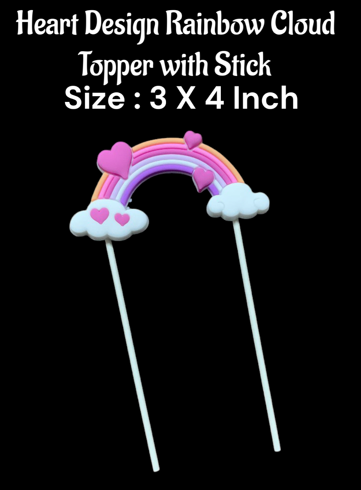 CAKE DECOR™ 1 Piece Heart Design Rainbow Cloud Topper with Stick | Cak ...