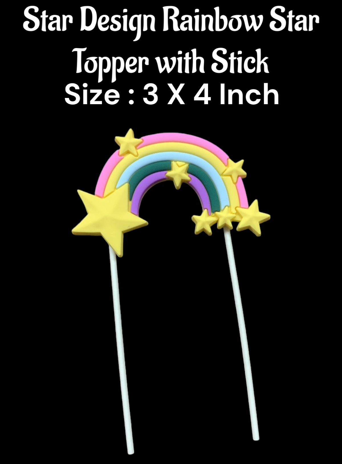 CAKE DECOR™ 1 Piece Yellow Star Design Rainbow Cloud Topper with Stick ...