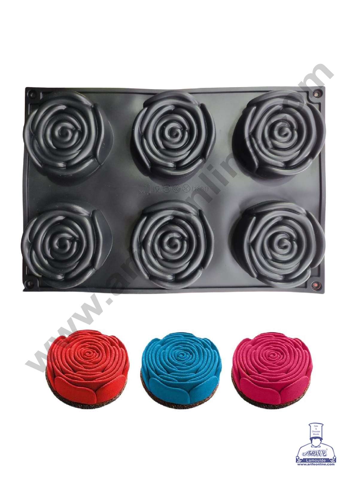 CAKE DECOR™ 6 Cavity Big Rose Shape Silicon Muffin Mould Silicon Cupca ...