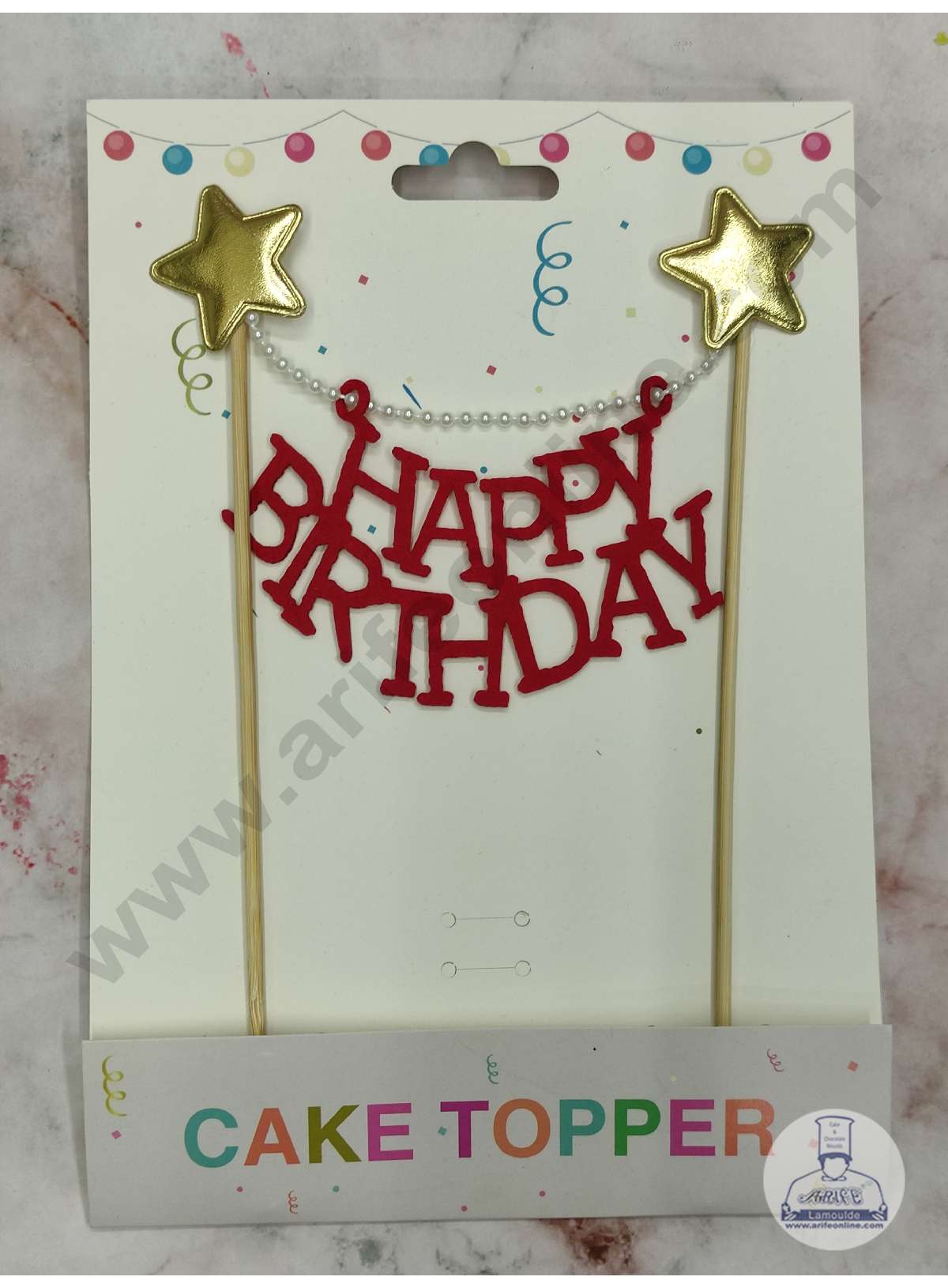 CAKE DECOR™ 1pcs Red Happy Birthday Hanging Topper For Cake Decoration ...