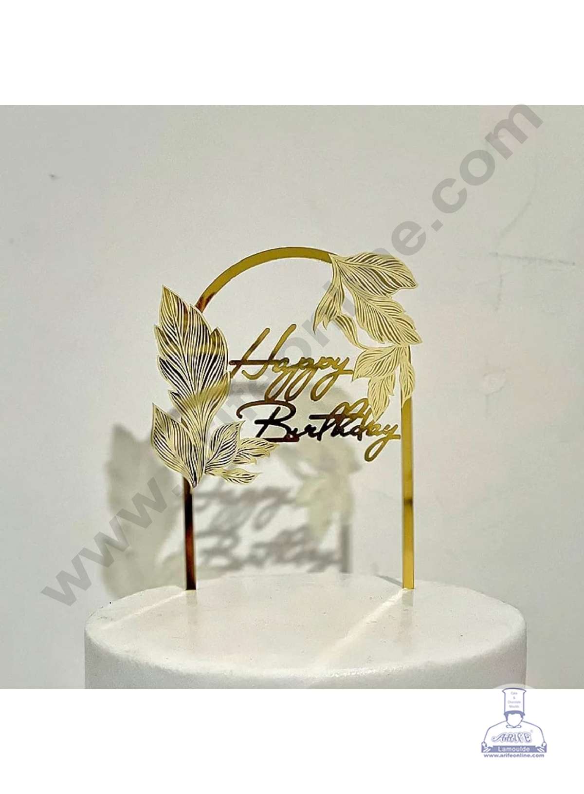 CAKE DECOR™ 5 inch Acrylic Happy Birthday with Leafy Arch Cake Topper ...