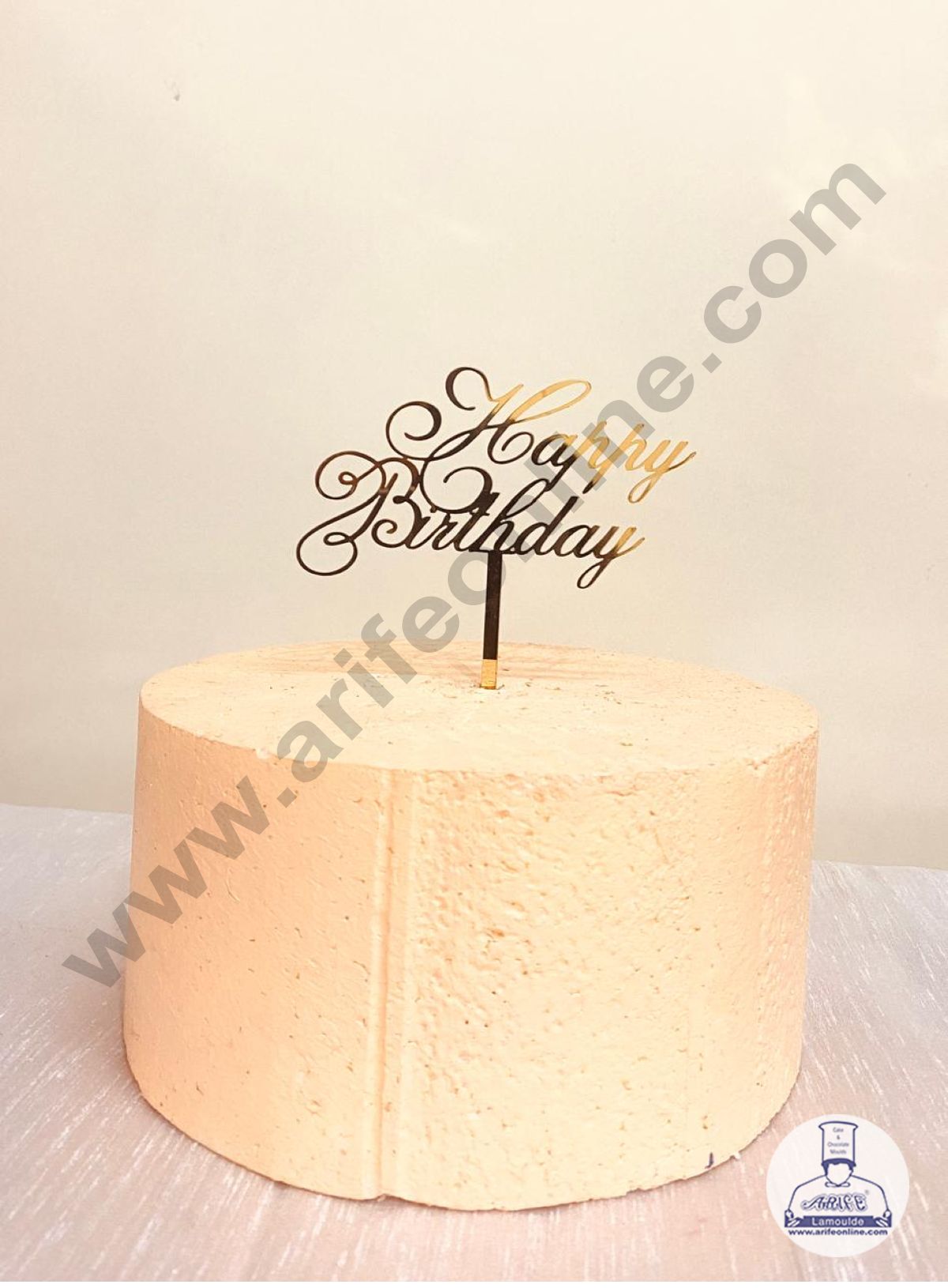 CAKE DECOR™ 5 inch Acrylic Gold Mirror Finishing Happy Birthday Cake T ...