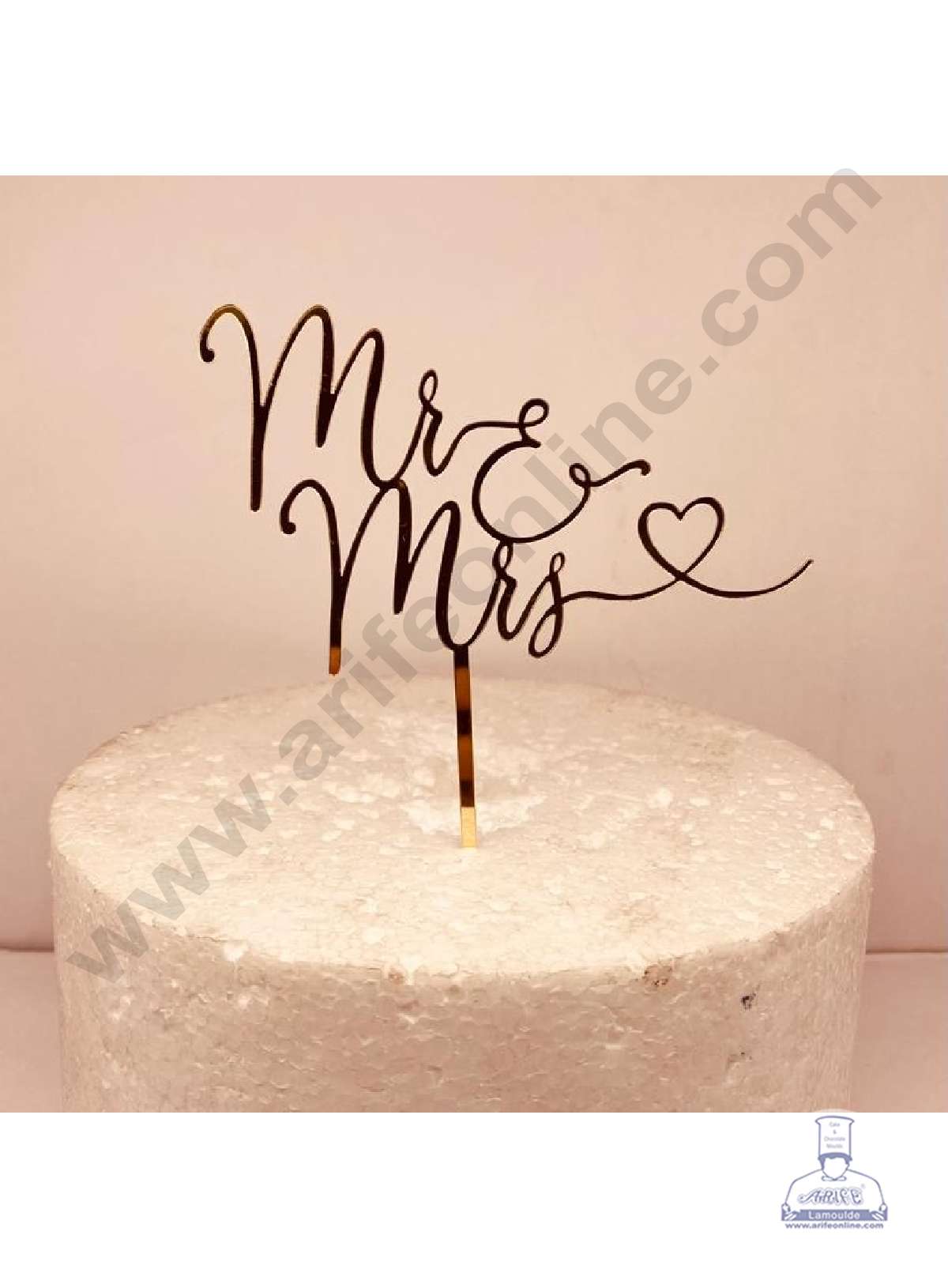 CAKE DECOR™ 5 inch Acrylic Simple MR. & MRS. with Heart Cake Topper Ca ...