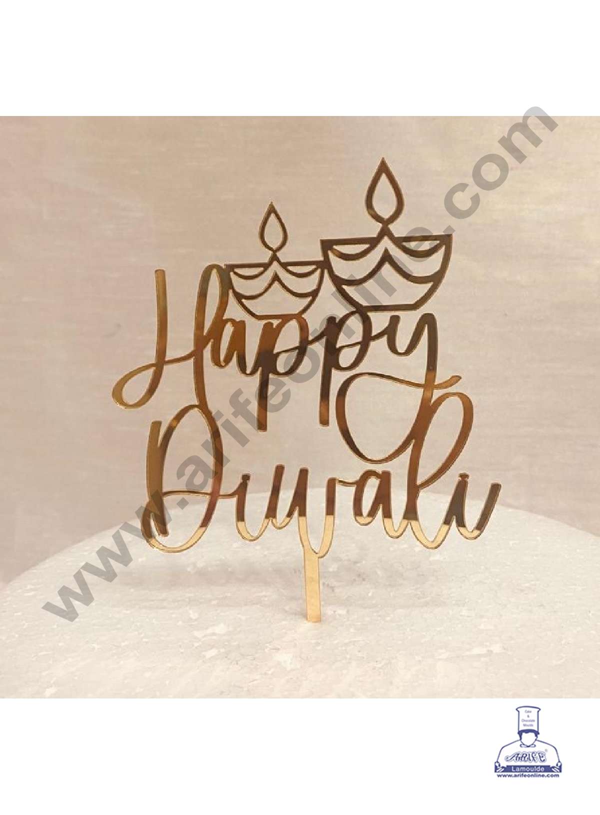 CAKE DECOR™ 5 inch Acrylic Happy Diwali with Double Diya Cutout Cake T ...