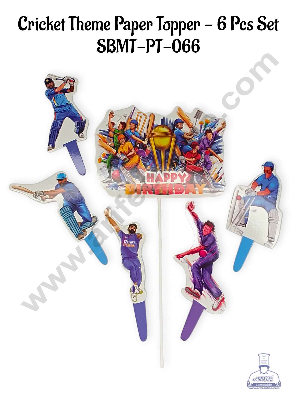 Cake Decor™ 6 pcs Happy Birthday Cricket Theme Paper Topper For Cake A ...