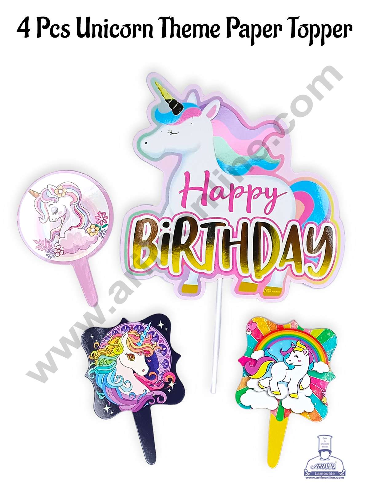 CAKE DECOR™ 4 pcs Unicorn Theme Paper Topper For Cake And Cupcake | As ...