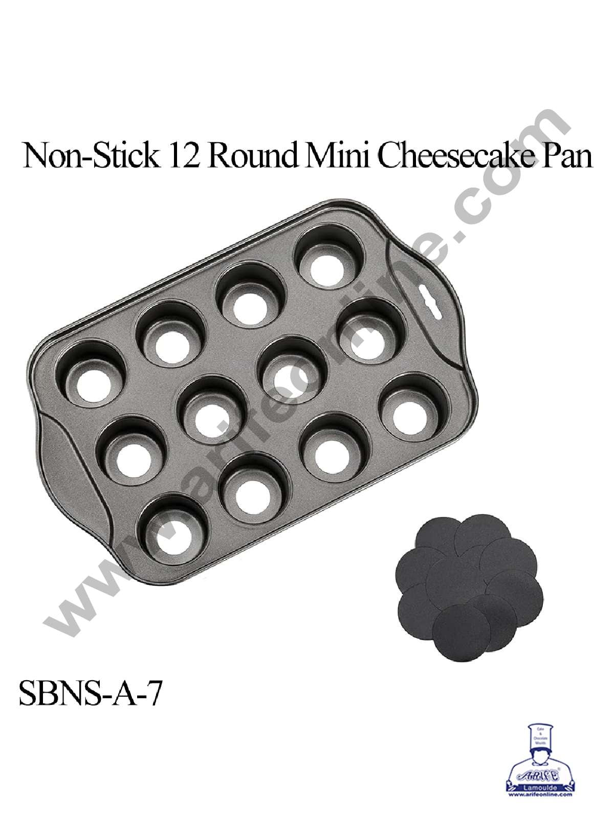 CAKE DECOR™ 12 Cavity Round Non Stick Mini Cheesecake Pan | Aluminium ...