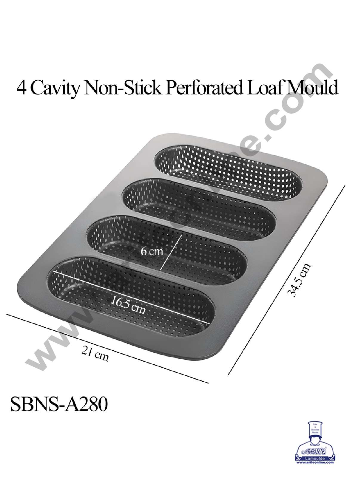 CAKE DECOR™ Non Stick Aluminium 4 Cavity Perforated Loaf Mould (SBNS-A ...
