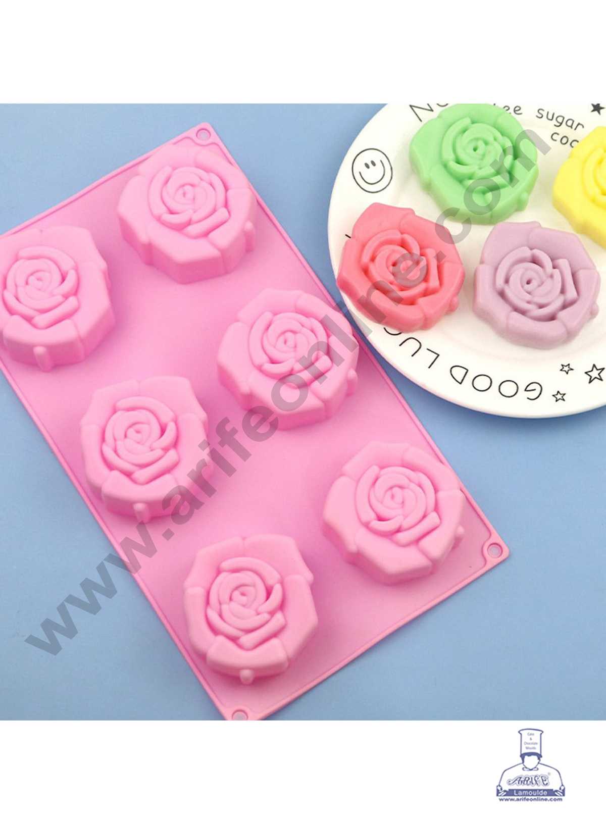 CAKE DECOR™ 6 Cavity Rose Flower Silicone Moulds for Soaps and Chocola ...