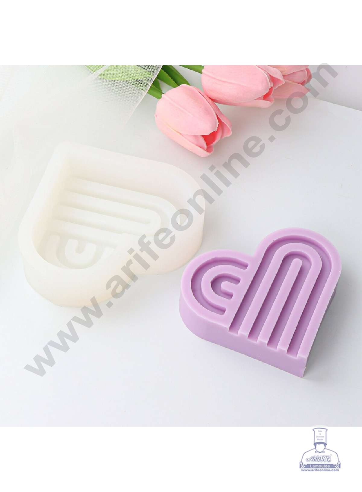 CAKE DECOR™ 3D Silicon 1 Cavity Striped Arched Love Heart Shape Silico ...