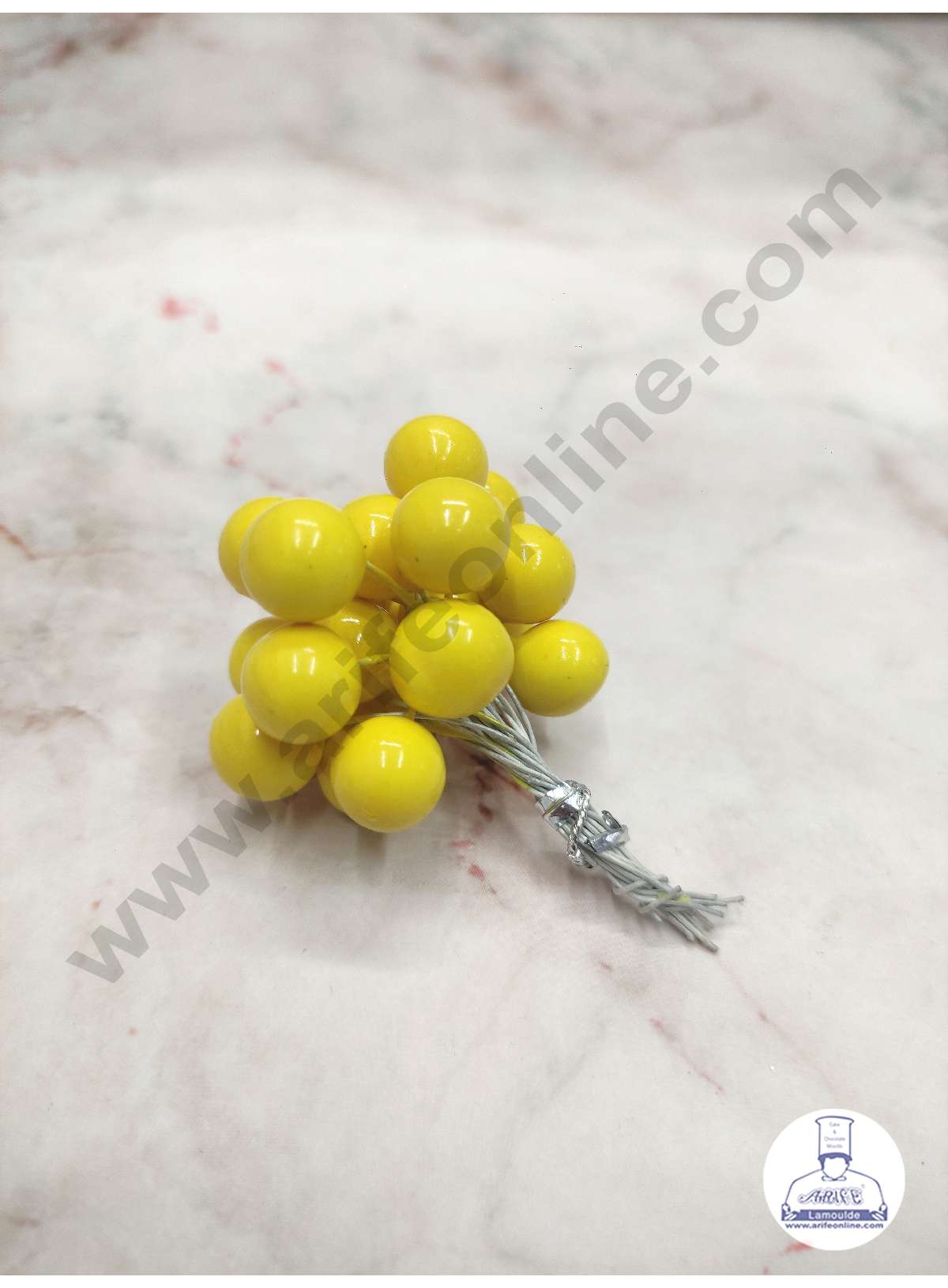 CAKE DECOR™ Sunshine Yellow Pearl Faux Ball Toppers For Cake and Cupca ...
