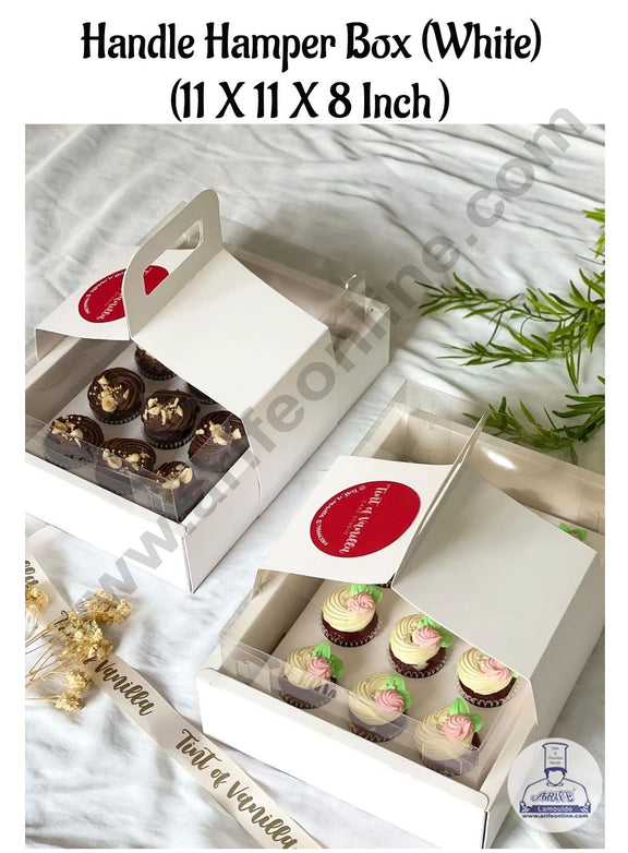 Home CAKE DECOR™ Handle Hamper Box With Transparent Lid (White) | Gift ...