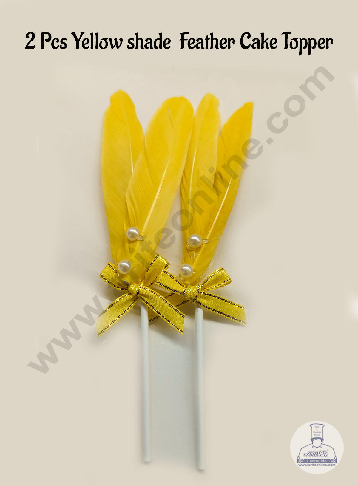 CAKE DECOR™ 2 Pcs Yellow Shade Feather Topper For Cake Decoration ...