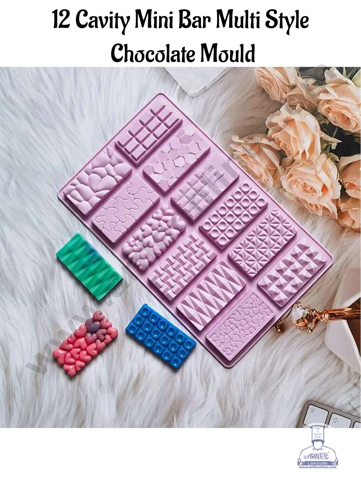 CAKE DECOR™ 12 Cavity Mini Multi Style Chocolate Bar Silicone Chocolat ...