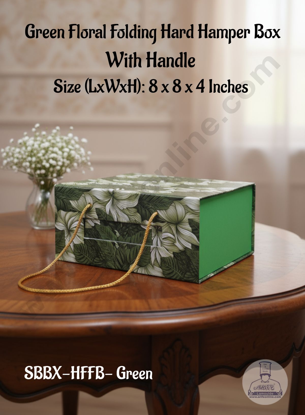 Home CAKE DECOR™ Green Floral Folding Hard Hamper Box With Handle ...