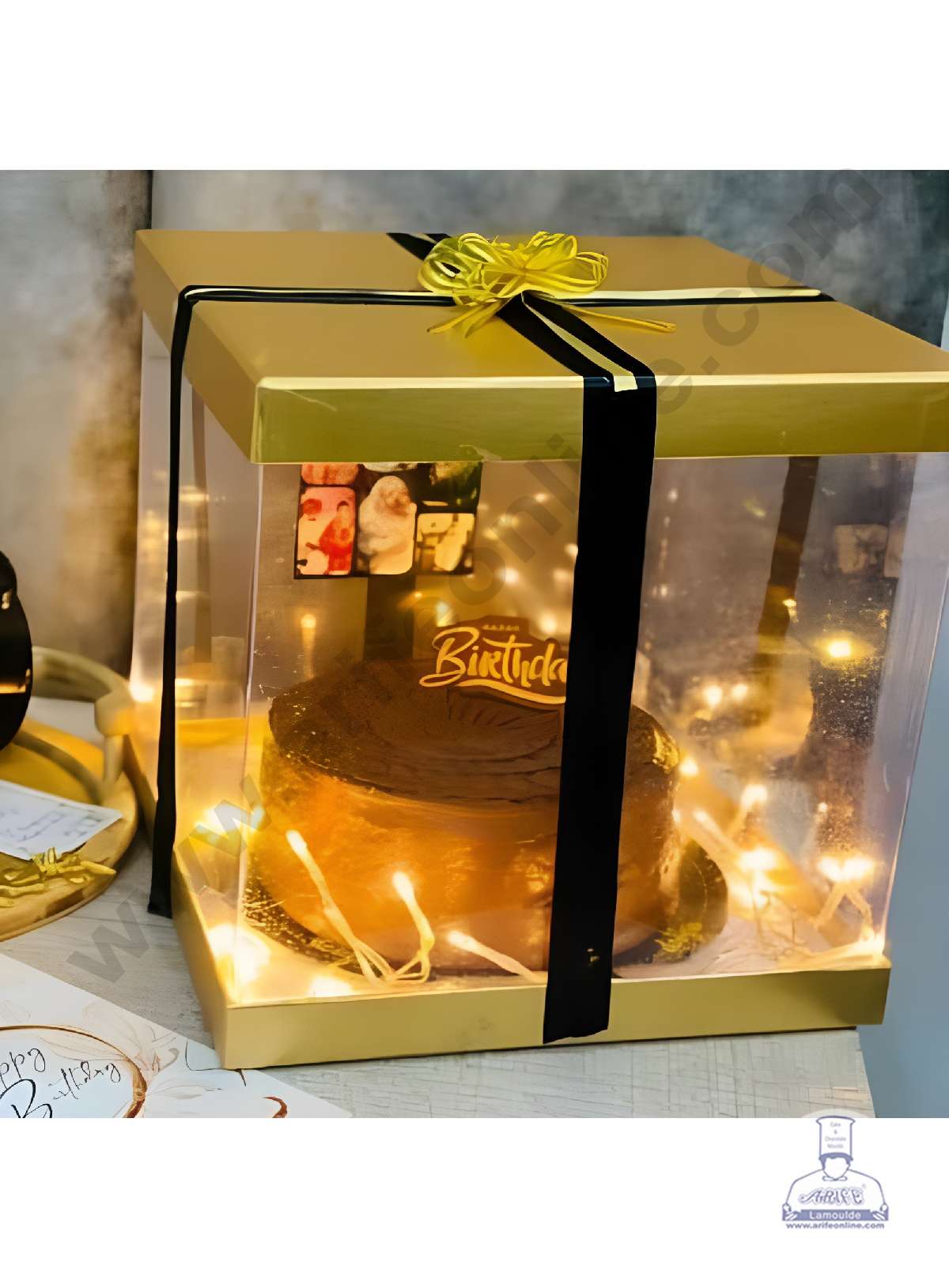 CAKE DECOR™ Square Gold Transparent Window Cake Box | Gift Box | Hampe ...