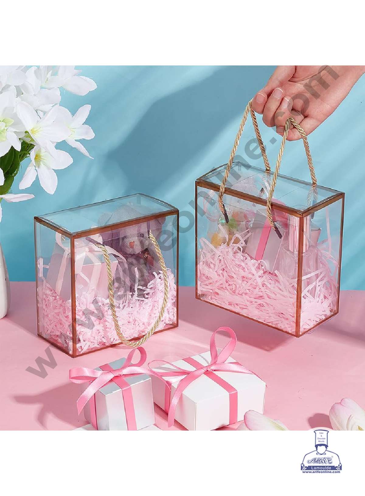 CAKE DECOR™ Big Clear PVC Hamper Bag with Golden Border | Gift Box | G ...